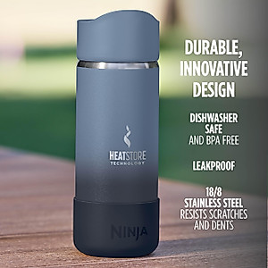 Ninja, Travel Mug, Sip Perfect 16oz, Brings Hot Drinks to Sippable Temperature in Minutes, Stainless Steel, Leak Proof, Dishwasher Safe, Metal Insulated Tumbler, Navy, DW1603NV