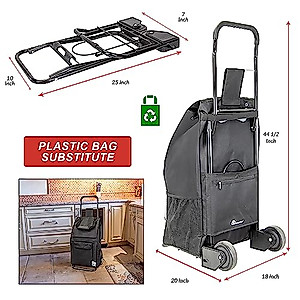 dbest products Trolley Dolly Compact, Black Foldable Shopping cart for Groceries with Wheels and Removable Bag and Rolling Personal Tote Handtruck Standard