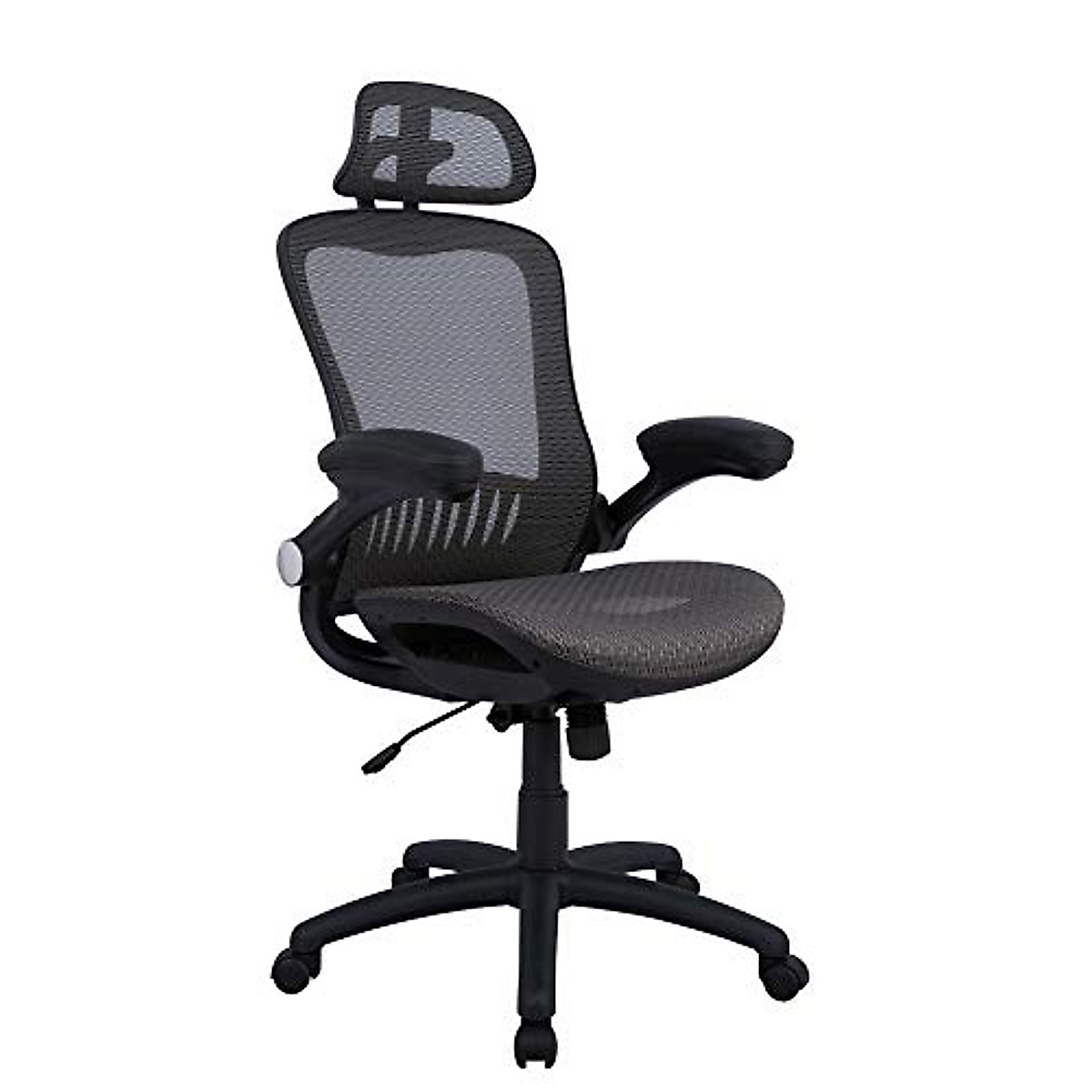 Amazon Basics Adjustable High-Back Mesh Chair with Flip-up Arms and Head Rest – Grey