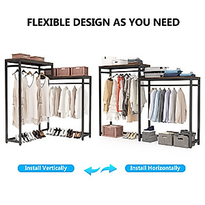 Tribesigns Free Standing Closet Organizer, Clothes Garment Racks with Storage Shelves and Double Hanging Rod, Heavy Duty Metal Wardrobe Closet Storage Clothing Shelving for Bedroom (Rustic Brown)