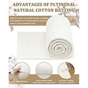PLANTIONAL Natural Cotton Batting for Quilts: 59-Inch x 79-Inch Light Weight Purely Natural All Season Quilt Batting for Quilts, Craft and Wearable Arts