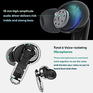 WYZE Earbuds Pro, 40 dB Active Noise Cancelling Wireless Earbuds, 6 Voice-Isolating Mics ANC Bluetooth Headphones, Bluetooth 5.0 Wireless Charging Alexa Built-in True Wireless Earbuds