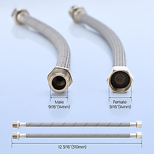 J-HVA Faucet Supply Lines Length 12" x G 3/8, 9/16" Female x 9/16" Male Thread Connector Braided Nylon Extension Hoses for Bathroom Kitchen Sink Faucet Hose Filter, Stainless Steel Nut (1 Pair)