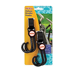 Nuby Double Stroller Hook, Adjustable Hook, Black or Grey