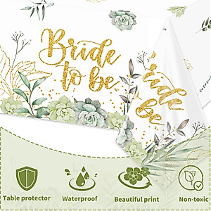 Haimimall Bridal Shower Decorations Sage Green Bride to Be Tablecloths Floral Bridal Shower Plastic Table Cloth Bride to Be Disposable Table Cover Large Size 54 x 108 Inch Rectangular Tablecloths