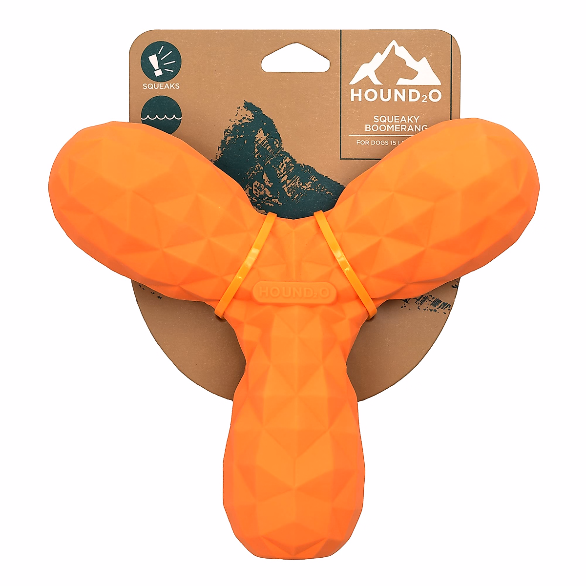 Hound2O Dog Chew Toys - Squeaky Boomerang, Orange - Tough, Engaging, & Interactive Chew Toys - Chew, Chase, & Fetch - Durable Materials That Float, Easy to Clean for Outdoor Play - Non-Toxic Materials
