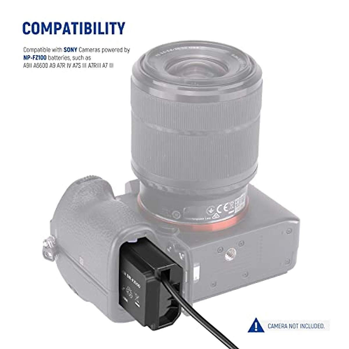 Neewer NP-FZ100 AC Power Supply Adapter and DC Coupler Dummy Battery Charger Kit Compatible with Sony A1, A9 II, A7R III, A7R IV, A7R V, A7S III, A7 III, A7 IV, A6600, A7C Cameras