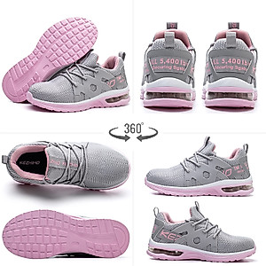 Kezhiho Steel Toe Shoes for Women Air Cushion Lightweight Work Shoes Comfortable Breathable Puncture Proof Slip Resistant Sneakers Indestructible Construction Industrial Safety Shoes (D0240438.5)
