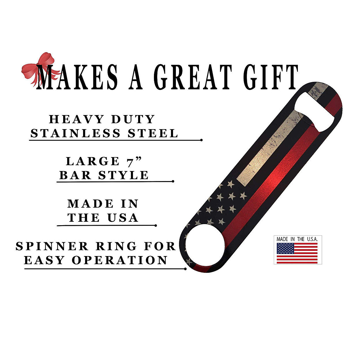 Firefighter Thin Red Line Flag Speed Bottle Opener Heavy Duty Gift For Fire Fighter Department FD