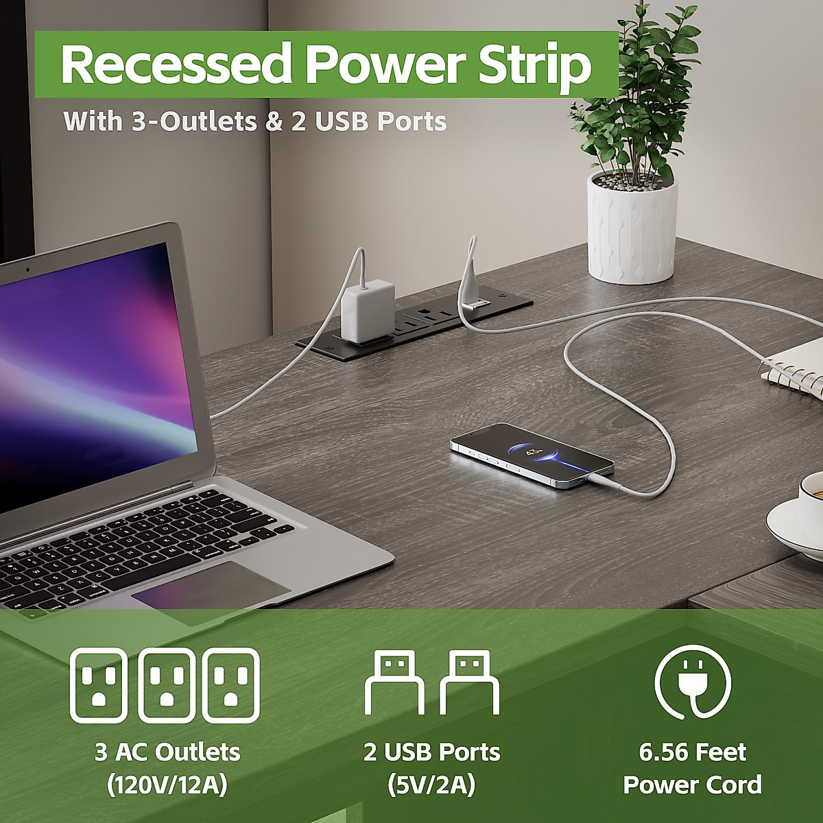 MU L Shaped Desk with File Drawer, 60 Inch Corner Desk with Storage Drawers & Cabinet, Large Home Office Desk with Power Outlets, Wood Executive Office Desk, Grey