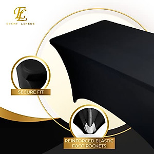 Black 6ft Tablecloth Rectangular Spandex Linen - Table Cloth Fitted Cover for 6 Foot Folding Table, Wedding Linens Banquet Cloths Rectangle Covers