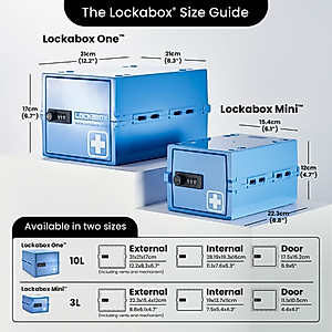 Lockabox One™ | Premium Medicine Lock Box | 10 Litre Medication Lock Box With Code For Medicines, Vitamins & Supplements | External Size 12 x 8 x 6.6 inches (Medi Blue)