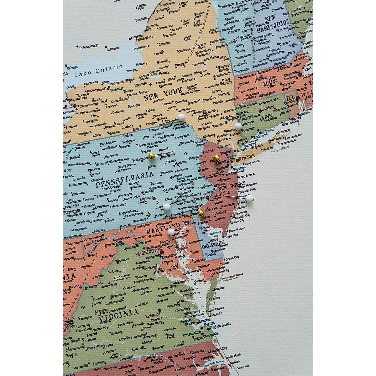 Push Pin USA Map - Detailed Map of United States with Pins - Canvas Pinboard Map - Mark Traveled Places in America - Personalizable (Large (47,2x31,5 in / 120x80 cm), Colorful)