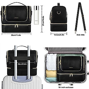 Travel Toiletry Bag for Women, Double Layer Hanging Makeup Organizer Bag with Waterproof Pocket, Cosmetic Bag Travel Essentials for Full Sized Toiletries, Travel, Business Trips, Family Use, Black