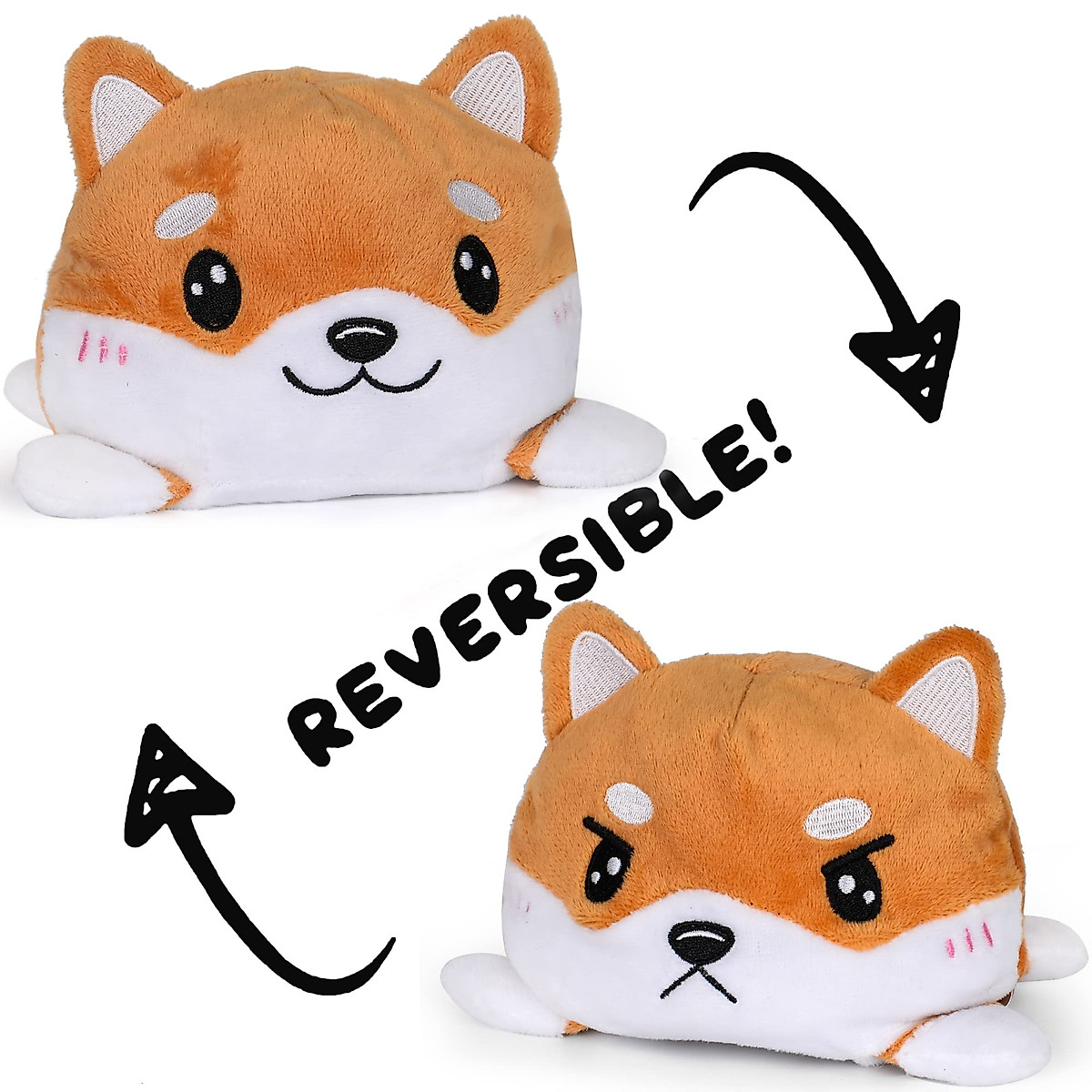 Toy Storage World Reversible Plushie Shiba Inu Dog Toy - Soft Dog Plush Toys, Double-Sided Dog Stuffed Animal with Happy & Angry Mood - Kawaii Plush Doll, Sensory Fidget Toy Gift for Kids & Adults