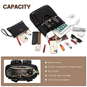 LOVEVOOK Backpack Purse for Women, Convertible Mini Backpacks Tote for Teen Girls, Small College Bookbag for Work, School, Travel, 2pcs set, Black