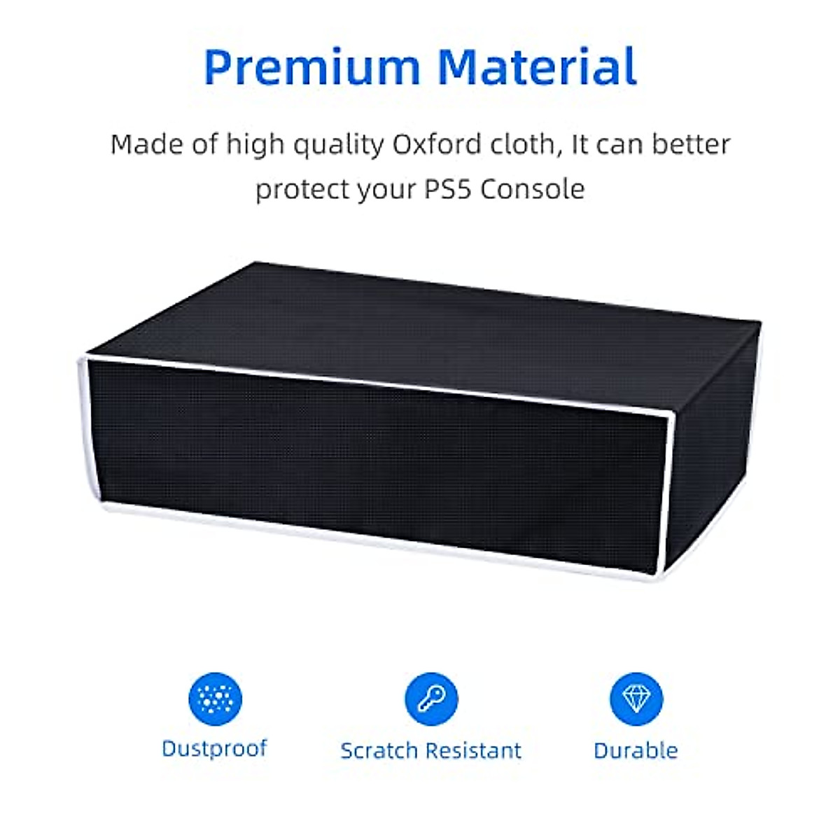 Mcbazel Horizontal Dust Cover for PS5 Console, 1680D Oxford Cloth Anti-Scratch Waterproof Dust Case with Back Cable Port for Playstation 5 Consoler - Black with White Line