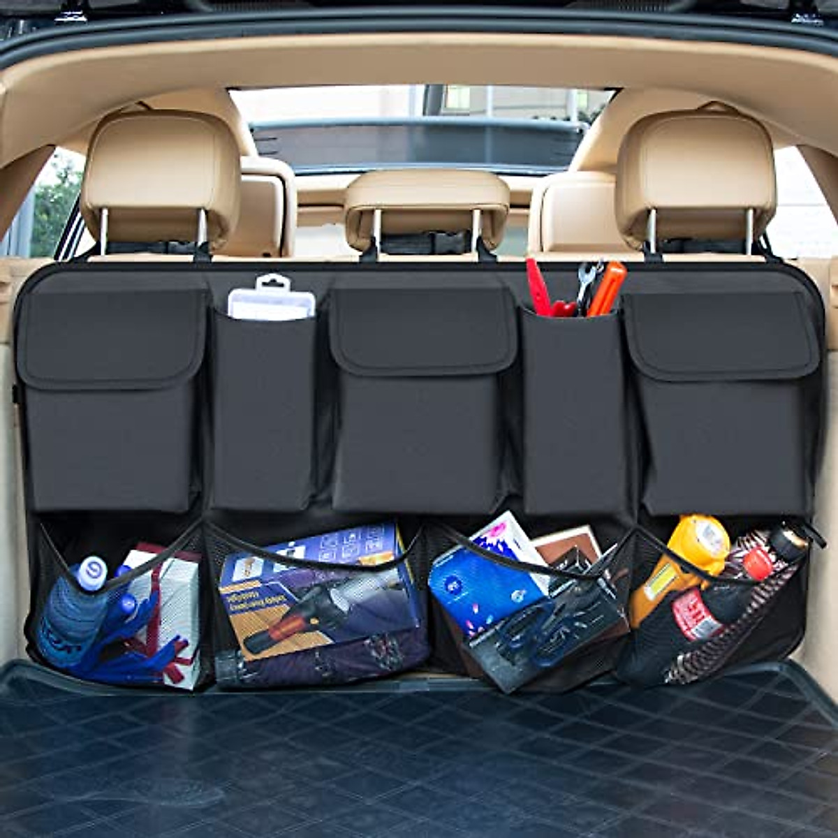 Car Trunk Organizers,Backseat Hanging Organizer with 9 Large Storage Bag,Car Trunk Tidy Storage Bag Organizer