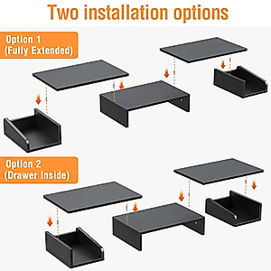 ELIVED Dual Monitor Stand Riser with Two Swivel Drawers, Monitor Stand with Adjustable Length and Angle, Monitor Riser for Desk, Desktop Organizer Stand for Computer, Laptop, Screen, Printer(Black)