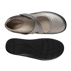 Oviaric Women's Classic Comfort Pewter Mary Jane Flats Fashion Casual Dress Shoes Cute Closed Toe Slip On Lightweight Breathable Walking Shoes 10 M US 1904-GUT100