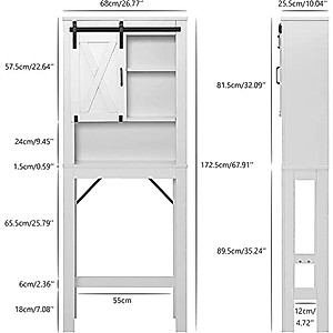 Farmhouse Over The Toilet Storage, Freestanding Over Toilet Bathroom Organizer with Sliding Barn Door, Space Saver Toilet Stands for Bathroom, 68 Inch, White