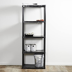 Home Basics 5 Tier Plastic Shelf, Black | Easy to Assemble | Solid Tier Shelves | Durable Resin Material