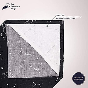 Cotton Nursing Cover - Large Breastfeeding Cover with Built-in Burp Cloth & Pocket - Soft, Breathable, Chemical-Free, 360° Coverage, Black Nursing Cover for Breastfeeding by San Francisco Baby