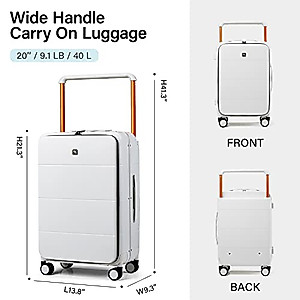 Hanke Carry On Luggage Airline Approved Hard Shell Suitcase with Spinner Wheels TSA Luggage Travel Suitcases Wide Handle for Men Women(Smoke White)