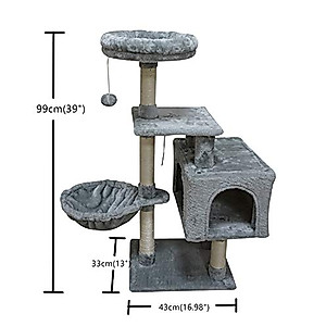 FISH&NAP US07H Cat Tree Cat Tower Cat Condo Sisal Scratching Posts with Jump Platform Cat Furniture Activity Center Play House Grey