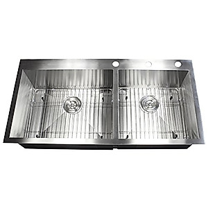 43 INCH (6040) Zero Radius Design 16 Gauge Topmount Drop In Over the Counter Large Double Bowl 5050 Stainless Steel Kitchen Sink Premium Package 43 INCH (6040) KKR-FT4321-6040