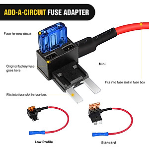 Nilight - 50040R 12V Car Add-a-Circuit Fuse Adapter with Standard and Mini TAP Profile TAP Blade Fuse for Cars Trucks Boats, 10 Pack Fuse Holder-3 types, 2 Years Warranty,Blue, Red, Black