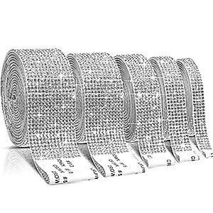 5 Rolls Self Adhesive Crystal Rhinestone Diamond Roll Ribbon Bling Gemstone Strips Sticker Rhinestone for Craft with 2 mm Rhinestone 4.5 Yards, DIY Event Car Phone Decoration (Silver)
