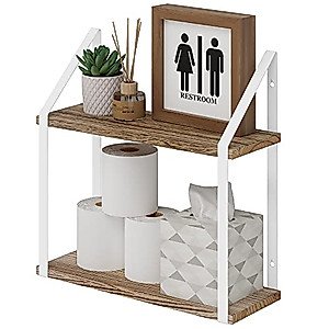 Wallniture Modena 2-Tier Bathroom Organizer, Wall Shelves for Kitchen Organization, Laundry Decor Wall Bookshelves Living Room Burnt Finish, White Bracket