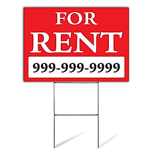 SignPro For Rent Yard Sign | For Rent CUSTOMIZABLE Yard Sign | For Rent Sign | 24" x 18" Corrugated Plastic Yard Signs with H Stakes | Double Sided (1)