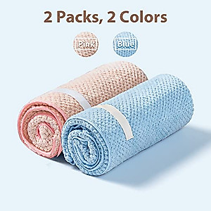 Sucedul Large Microfiber Hair Towel Wrap for Women, 2 Pack Super Absorbent Hair Drying Towel, Anti Frizz Fast Drying Hair Turbans for Long, Thick, Curly Hair, Super Soft Hair Wrap Towels Blue Pink