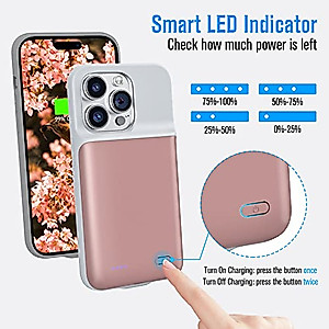 Gladgogo Battery Case for iPhone 14 Pro Max, 8500mAH Portable Protective Battery Charging Case, Rechargeable Extended Battery Charger Case Compatible with iPhone 14 Pro Max (6.7 inch), Pink