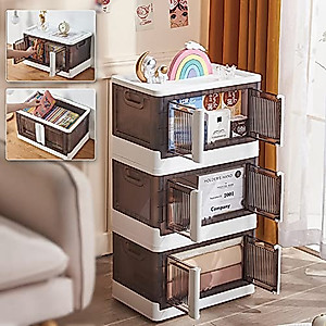 Storage Bins with Lids, Storage Bins with Wheels, Stackable Storage Bins Organization, Plastic Storage Bins, 12 Gal Large Storage Boxes, 3 Packs Collapsible Storage Bins with Door