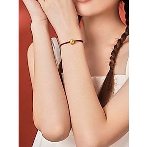 ZHOU LIU FU 24K Solid Gold Bracelet Real Gold Lucky Cat Charm Bracelet Yellow Gold Jewelry Fortune Cat Charm Bracelet for Women Red Bracelets (24K Solid Gold, 17cm /6.69 inch)