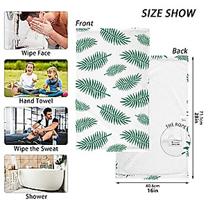 ALAZA Hand Drawn Palm Tree Leaves Hand Towels for Bathroom 1OO% Cotton 2 pcs Face Towel 16 x 28 inch, Absorbent Soft & Skin-Friendly