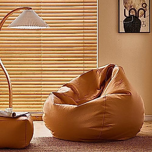 BJYX Bean Bag Sofa Cover Without Filler, PU Leather Home Leisure Single Couch Living Room Bedroom Beanbag Chair Lazy Lounger Cover, 60X70CM