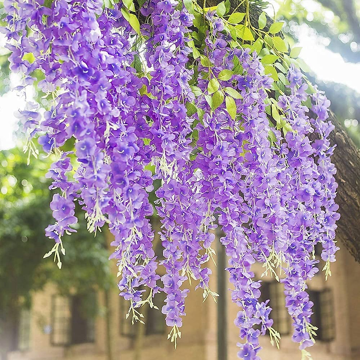 6 Pieces Wisteria Artificial Flower 45 inch Bushy Silk Vine Ratta Hanging Garland Hanging for Wedding Party Garden Outdoor Greenery Office Wall Decoration (Pruple Blue(6 pcs))