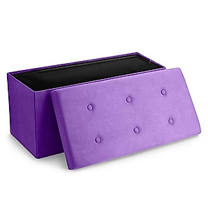 Sorbus Storage Ottoman Bench – Collapsible/Folding Bench Chest with Cover – Perfect Toy and Shoe Chest, Hope Chest, Pouffe Ottoman, Seat, Foot Rest, – Contemporary Faux Suede (Purple)
