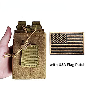 Molle Radio Pouch Case - Tactical Radio Holster Military Heavy Duty Radios Holder Bag for Two Ways Walkie Talkies Adjustable Storage with Tan Extra USA Flag Patch
