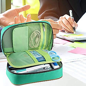 Homecube Pencil Case Big Capacity Storage Pen Bag Makeup Pouch Zippered Students Stationery Bag with Outer Pockets and Handle- 8.23x5.12x3.15"- Green