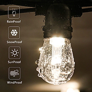 GANA Patio Lights, LED Outdoor String Lights 48FT, 2200K 12V Safe Voltage, 15 LED Shatterproof S14 Model Bulbs, IP65 Waterproof Commercial Grade Patio Lights, Decorative for Garden or Patio