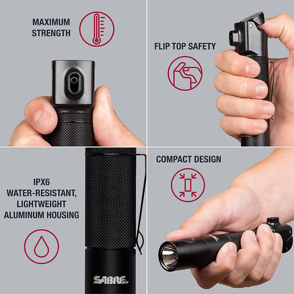 SABRE PepperLight 2-in-1 Flashlight Pepper Spray, Ultra-Bright 750 Lumen Flashlight, Visible Up To 540-Feet (165-Meters), Protect Aginst Multiple Threats with 25 Bursts, IPX6 Water-Resistant Rated