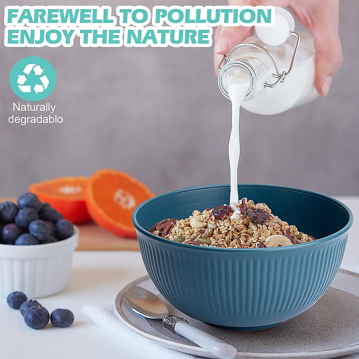 LIANGKEN Unbreakable Cereal Bowls 24 oz, Plastic Bowls Reusable Light Weight Bowl, Set of 6, Large Lightweight Bowls Made of Wheat Straw Fiber Ideal for Salad, Soup, Ramen, Noodles, Oatmeal