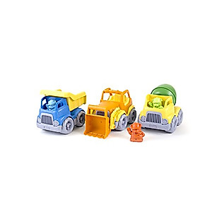 Green Toys Construction Vehicle Set, 3-Pack - Pretend Play, Motor Skills, Kids Toy Vehicles. No BPA, phthalates, PVC. Dishwasher Safe, Recycled Plastic, Made in USA.