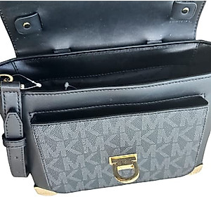 Michael Kors Manhattan Medium Black Signature Leather Purse Satchel Handbag