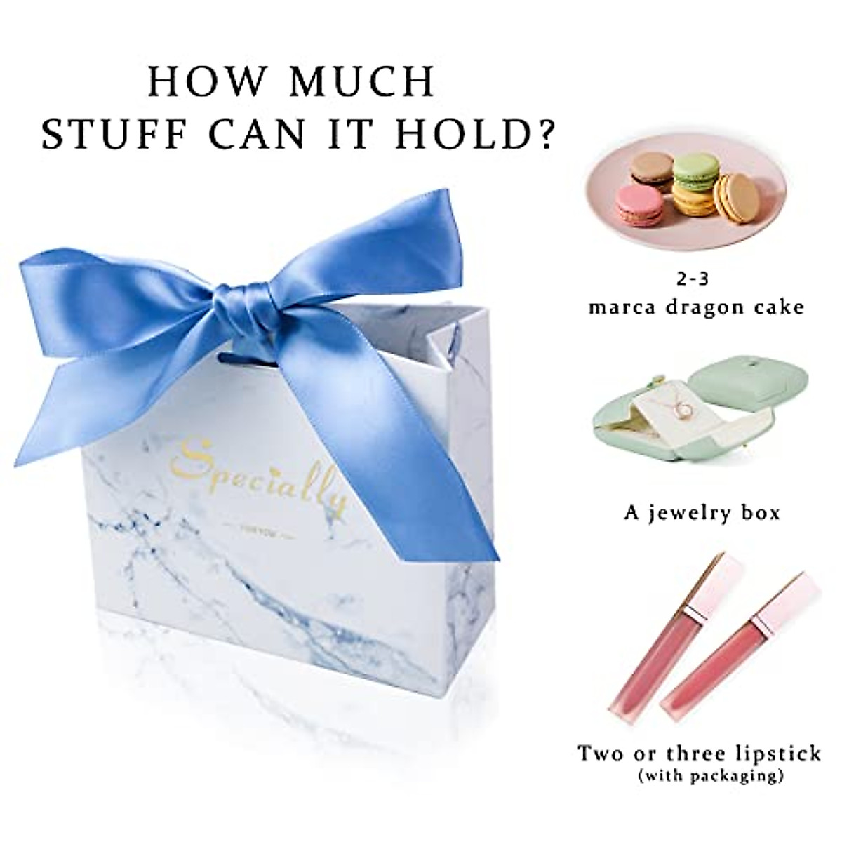 BadenBach 24 Pack Small Thank You Gift Bags with Bow Ribbon,Party Favor Bag Candy Gift Treat Box Wedding Baby Shower Smalll Business Party Supplies(4.5" x 1.8" x 3.9") (Marble Blue)